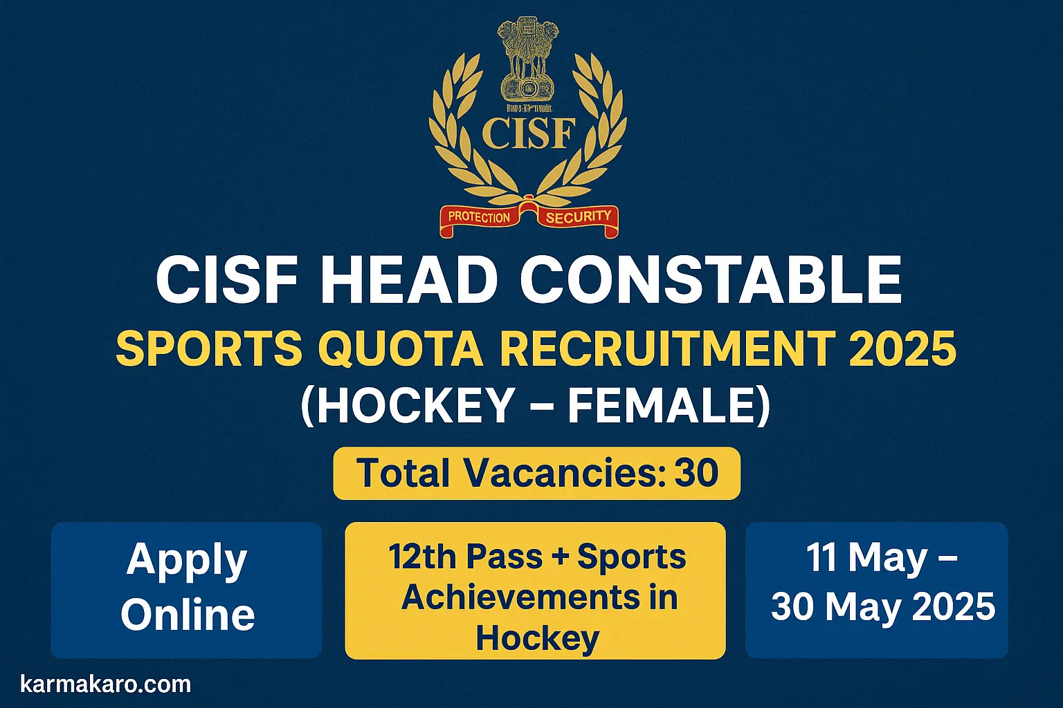 CISF Head Constable Sports Quota 2025: Big Job Alert for Female Hockey Players – Salary ₹81,100 ...