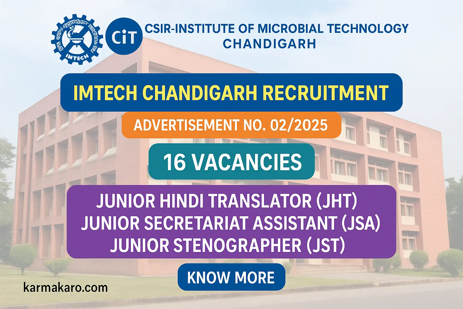 CSIR IMTECH Recruitment 2025: Apply Online for JHT, JSA & JST Posts