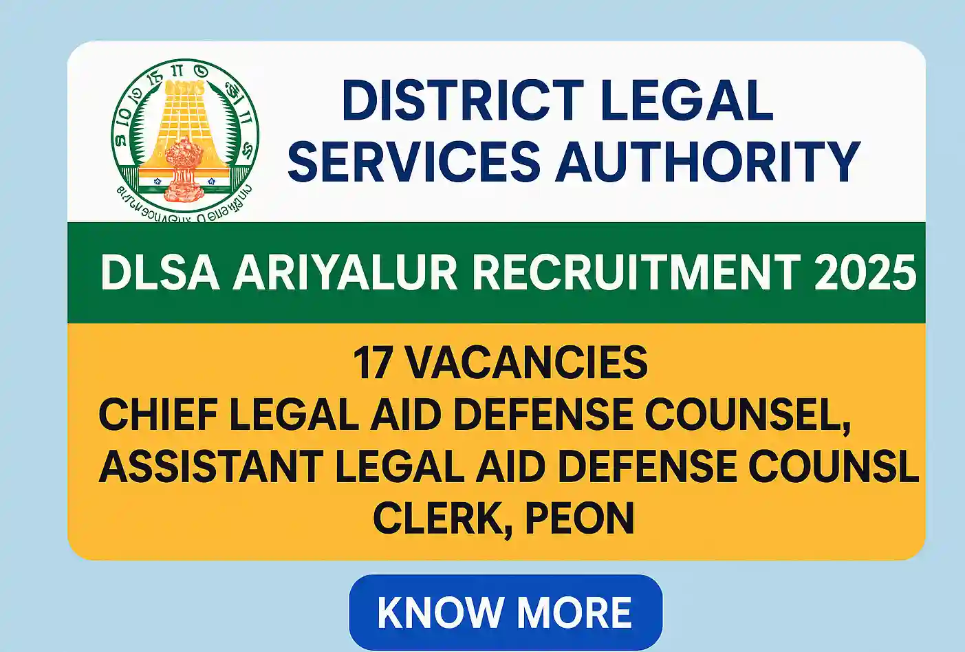 DLSA Ariyalur Recruitment 2025 - Apply Offline for 17 Posts