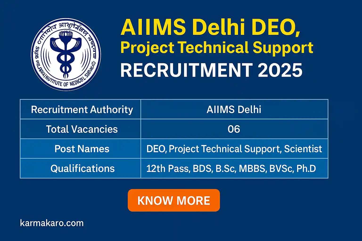 AIIMS Delhi Recruitment 2025 - Apply for DEO, Project Technical Support & Other Posts