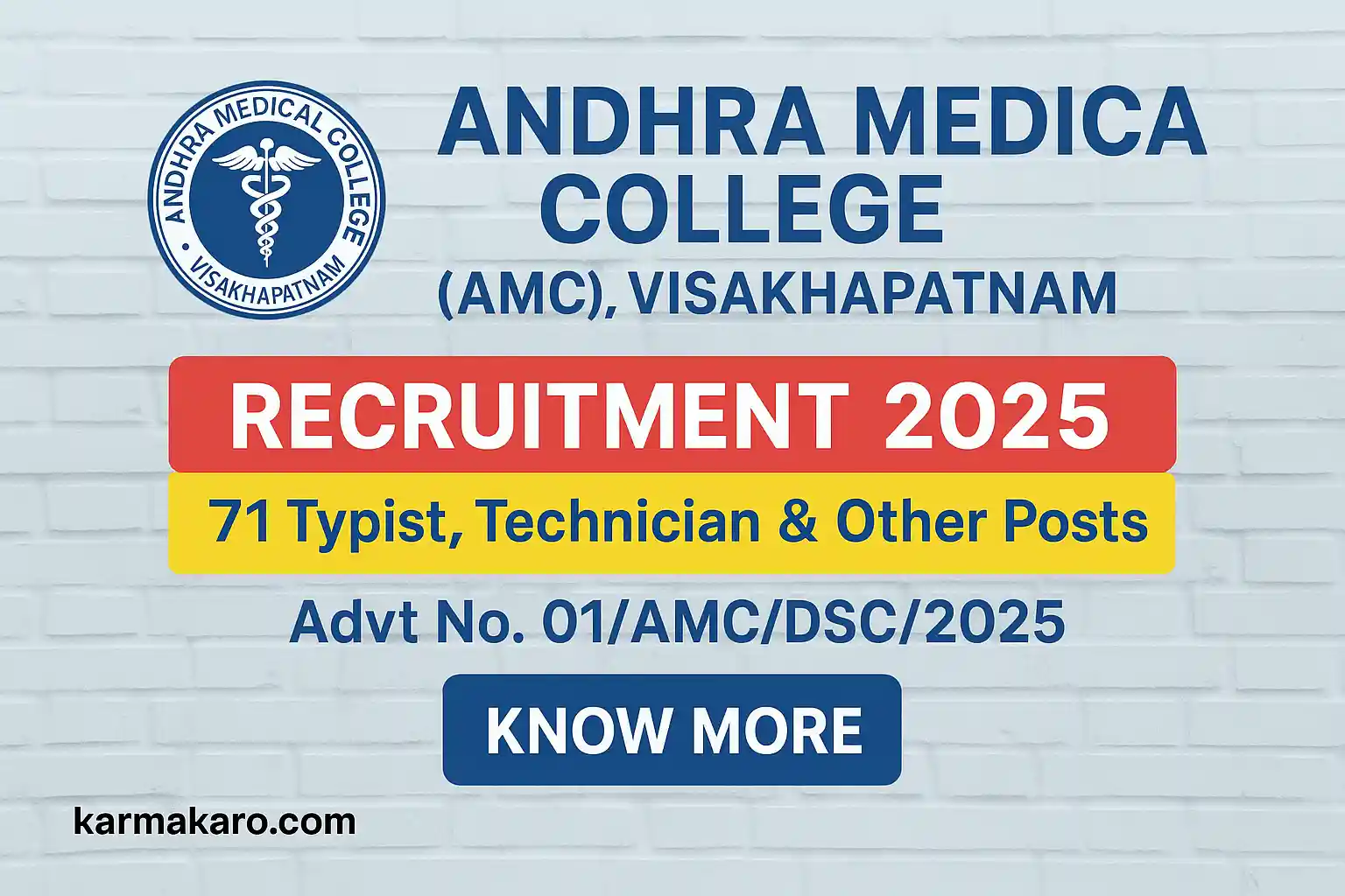 AMC Recruitment 2025 - 71 Vacancies at Andhra Medical College Visakhapatnam