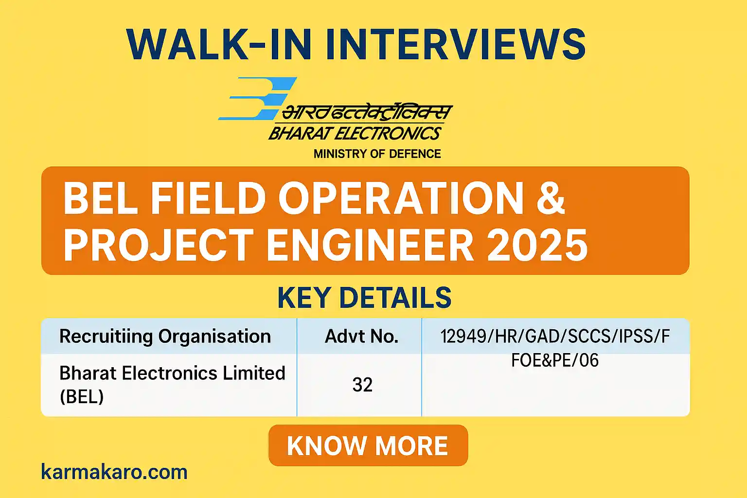 BEL Recruitment 2025 : Walk-in for Field Operation Engineer & Project ...