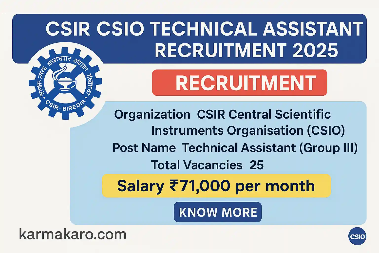 CSIR CSIO Recruitment 2025 for 25 Technical Assistant Posts – Apply Online