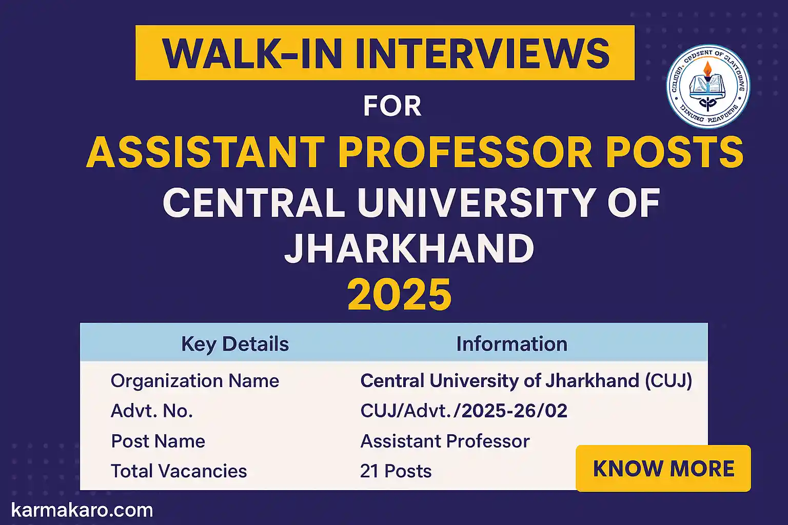 Central University of Jharkhand Assistant Professor Recruitment 2025