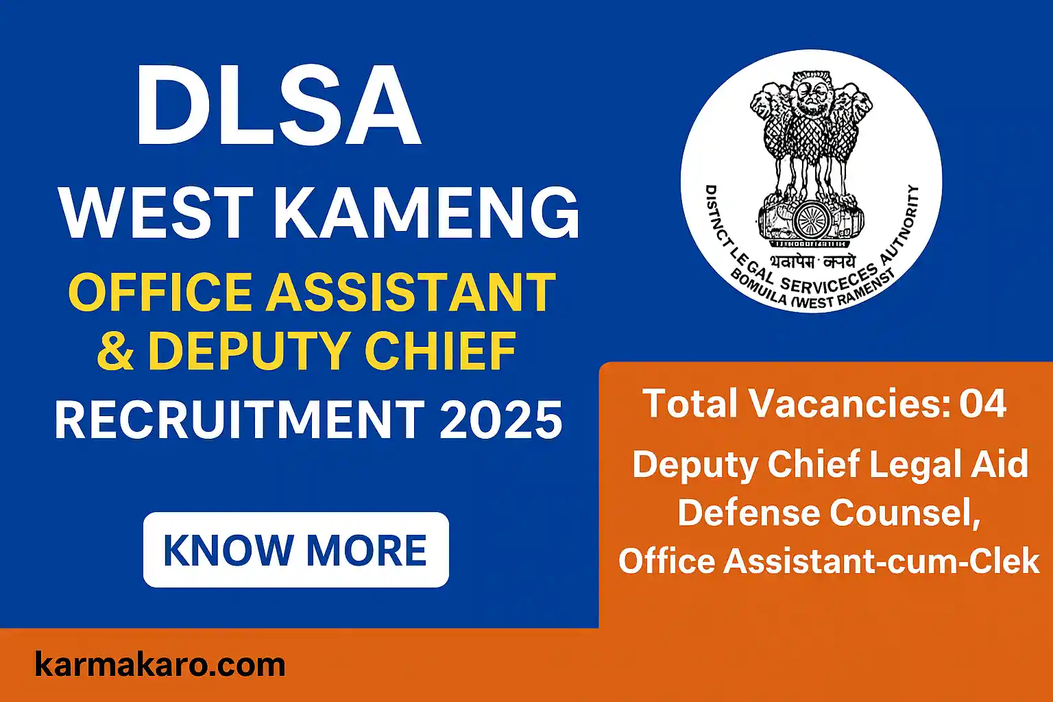DLSA West Kameng Recruitment 2025 – Apply for Office Assistant cum Clerk & Deputy Chief Posts