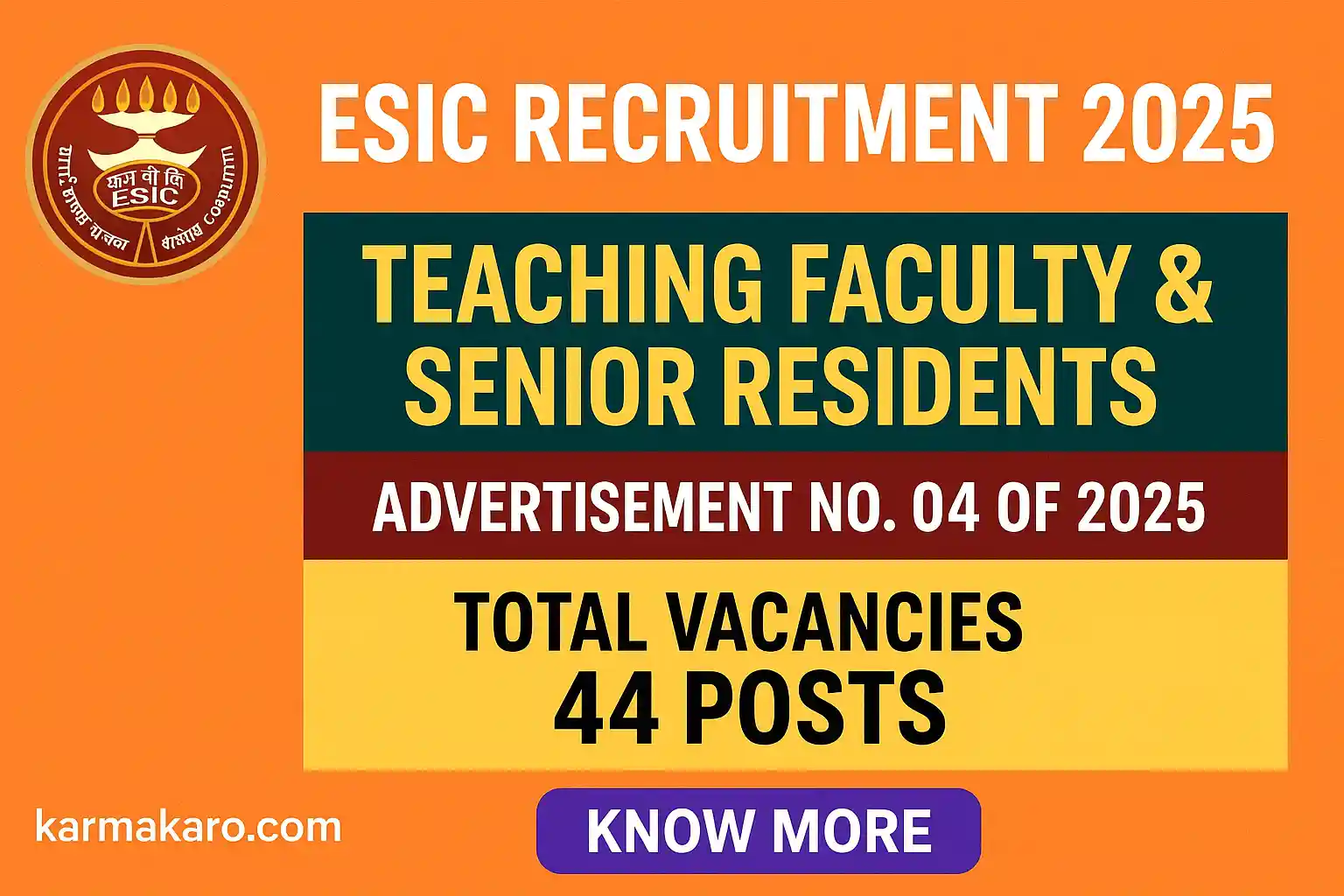 ESIC Recruitment 2025 : Walk-In Interviews for 44 Faculty and Senior Resident Posts
