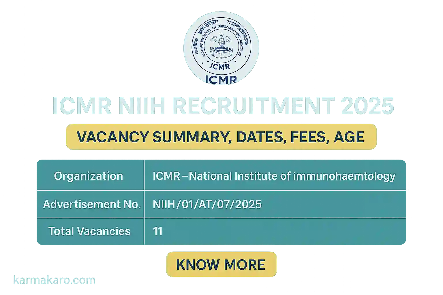 ICMR NIIH Recruitment 2025 : 11 Vacancies for Assistant, UDC, Technical Assistant & More