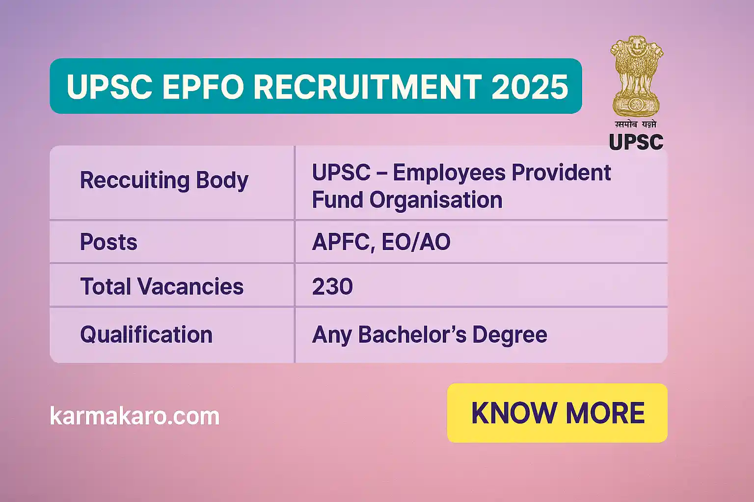 UPSC EPFO Recruitment 2025 : 230 Vacancies for APFC & Enforcement ...