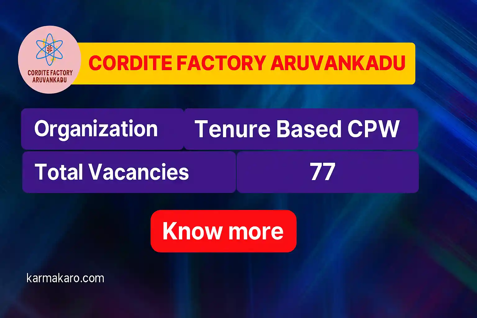Cordite Factory Aruvankadu Recruitment 2025 - Apply Offline for 77 CPW ...