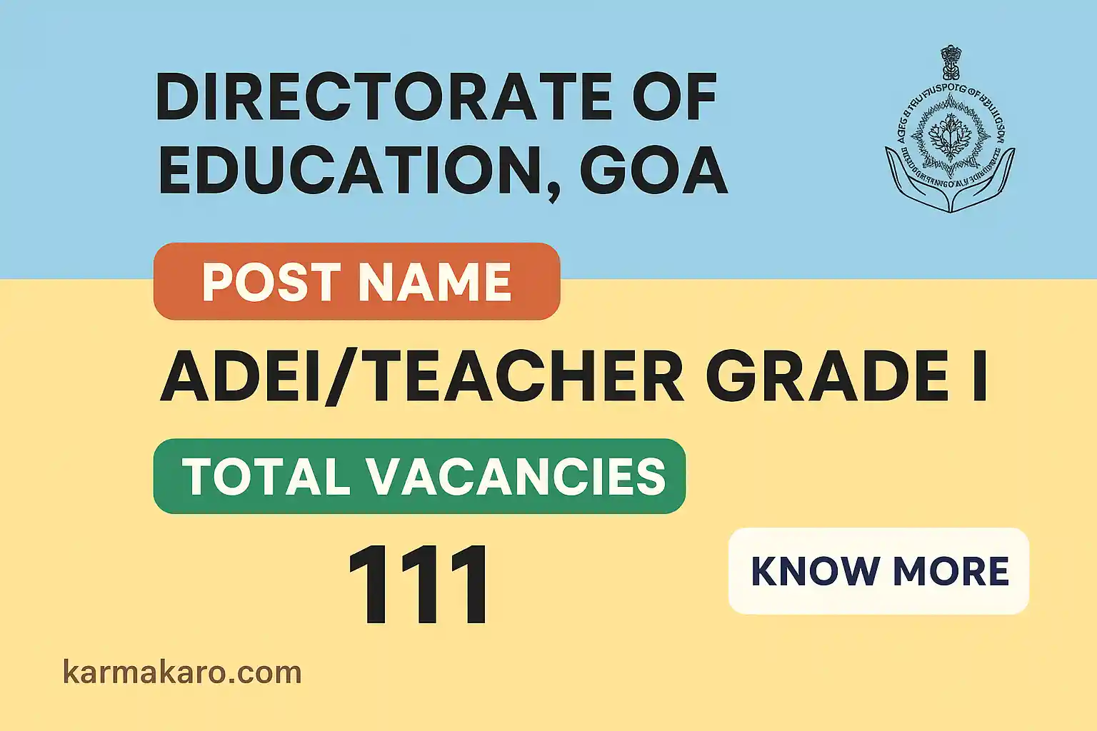 Directorate of Education Goa Recruitment 2025 – Apply Online for 111 ...