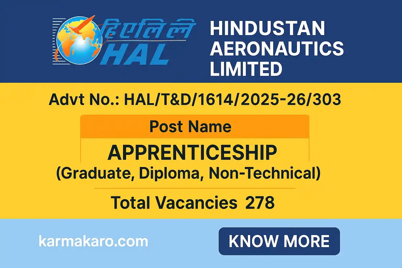 HAL Apprenticeship Recruitment 2025 – 278 Apprentice Vacancies