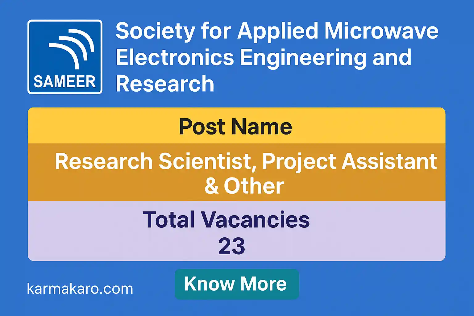 SAMEER Recruitment 2025 | Apply for 23 Research Scientist, Project Assistant and Technician Posts